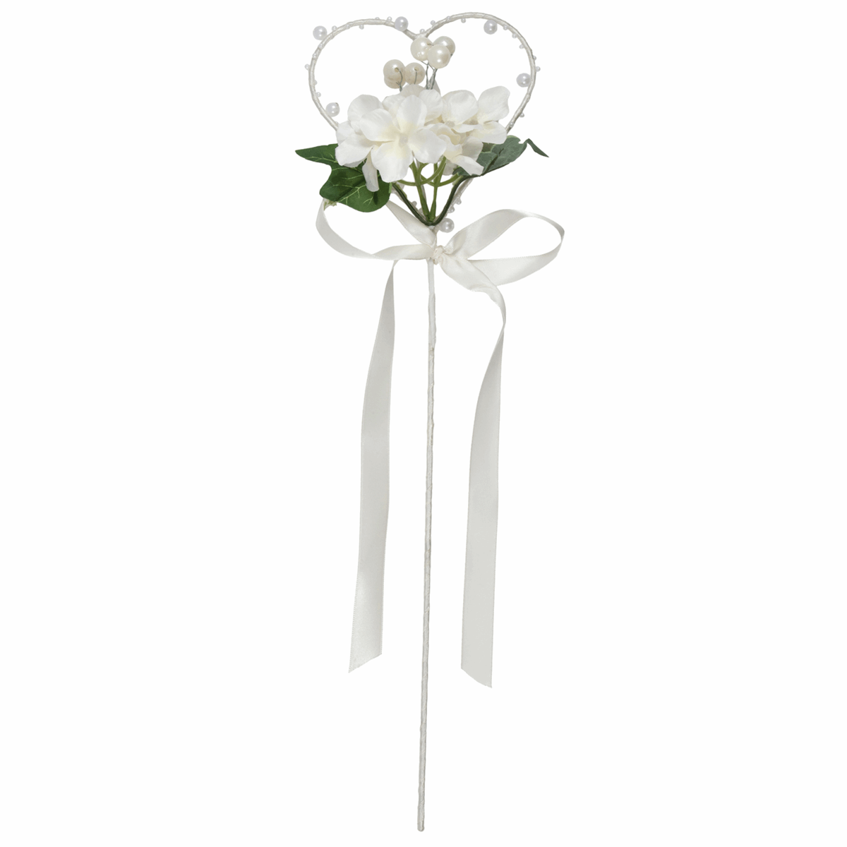 Bridesmaid/Flower Girl Floral Heart Wedding Wand with Ribbon Stem ...