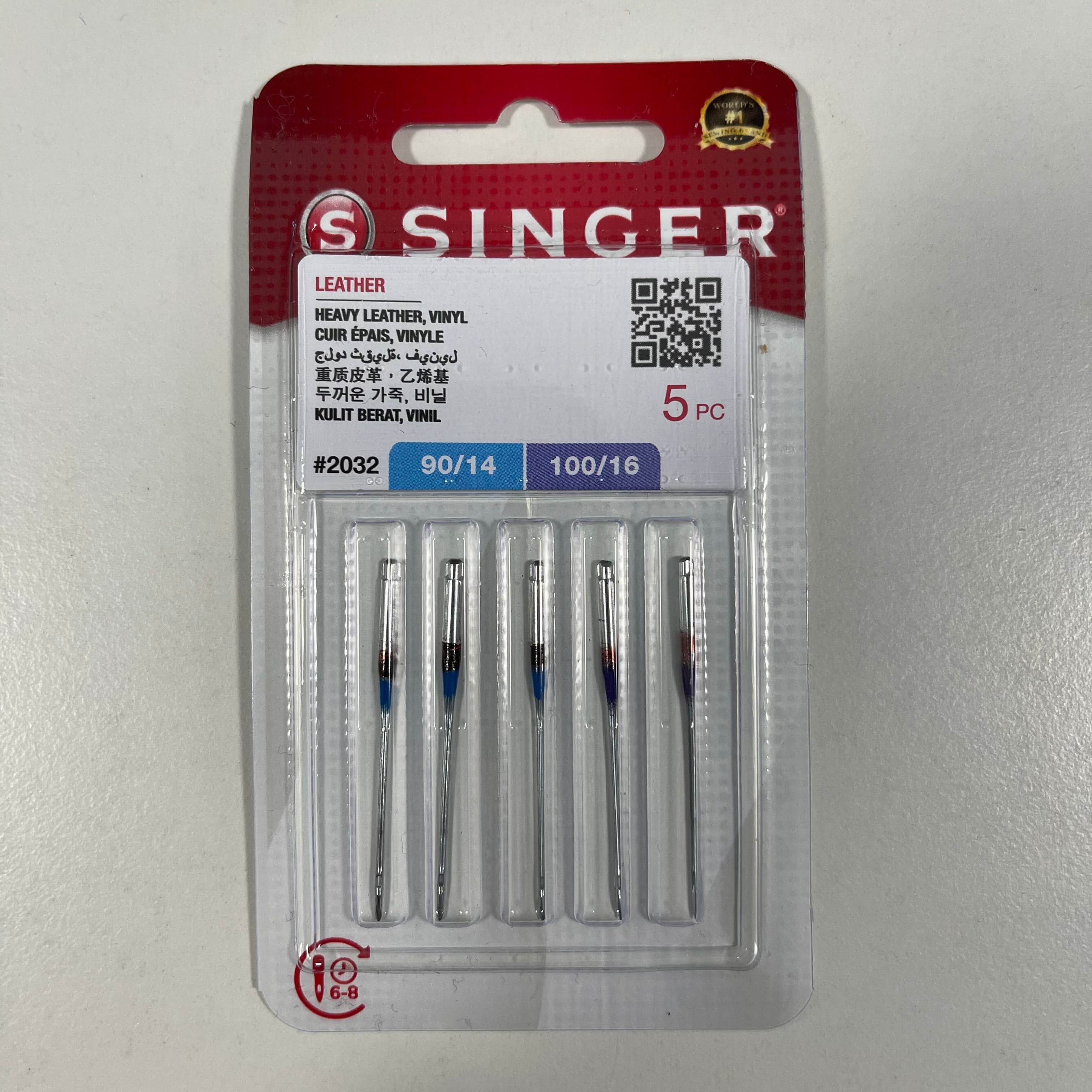 5 x Singer Leather Needles (2032) Assorted 90/14, 100/16 – Singer ...